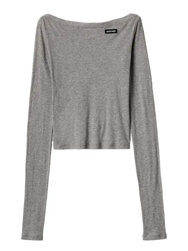 Miu Miu Ribbed Jersey Top - Grey