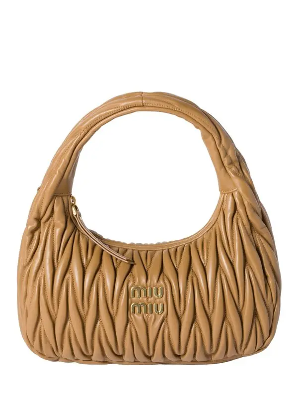 Miu Miu Matelassé Nappa Leather Hobo Bag - Caramel