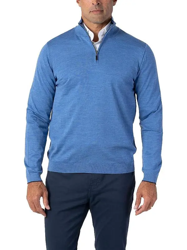 Robert Talbott Eastwood Quarter Zip Sweater - Navy With Gray Tipping