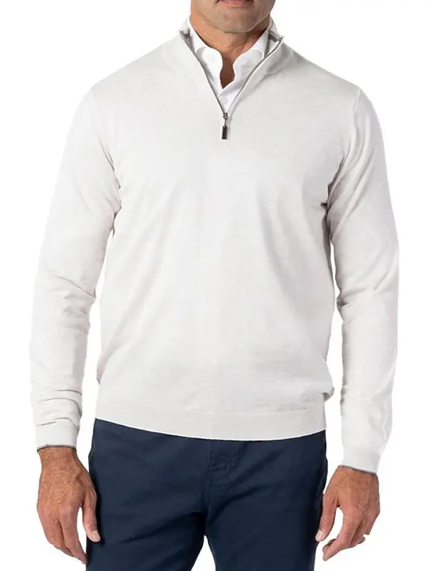 Robert Talbott Eastwood Quarter Zip Sweater - Oatmeal With Gray Tipping
