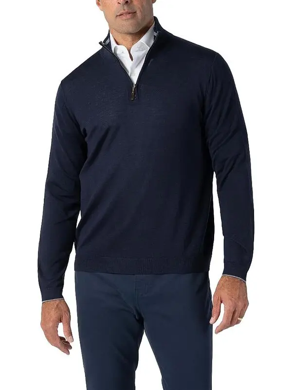 Robert Talbott Eastwood Quarter Zip Sweater - Sky Blue With Navy Tipping