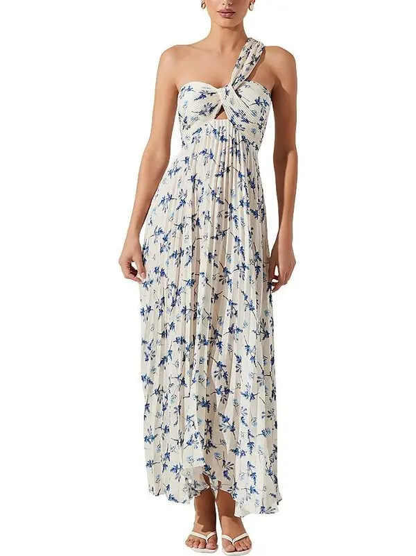 Astr The Label Rasya One Shoulder Floral Maxi Dress - White Blue Floral