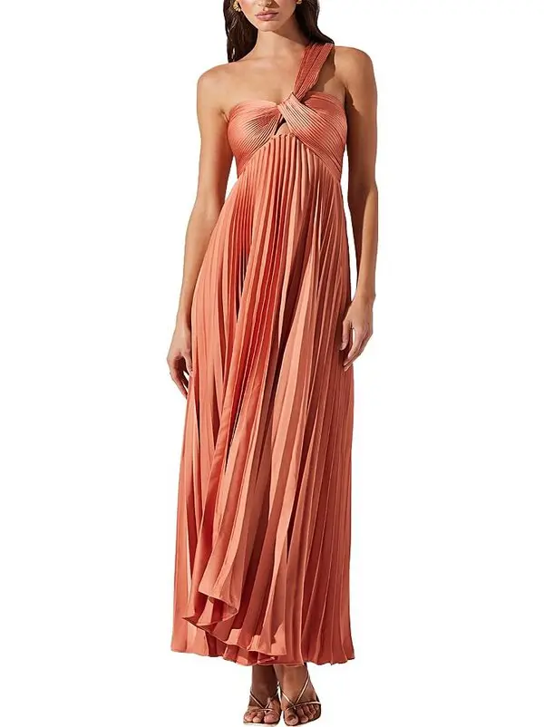Astr The Label Rasya One Shoulder Pleated Maxi Dress - Coral