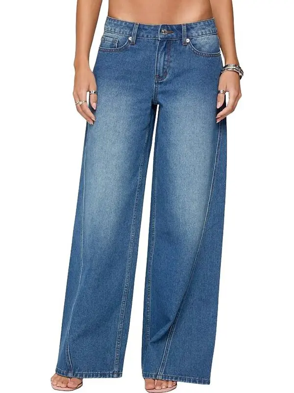 EDIKTED Linden Low Rise Baggy Jeans - Blue-washed