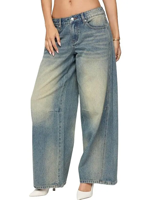 EDIKTED Washed Low Rise Baggy Jeans - Blue-vintage-washed