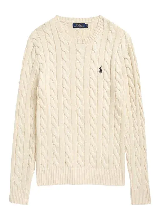Ralph Lauren Cable Knit Cotton Crewneck Sweater - Cream