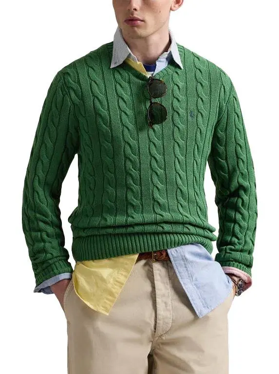 Ralph Lauren Cable Knit Cotton Crewneck Sweater - Kale Green