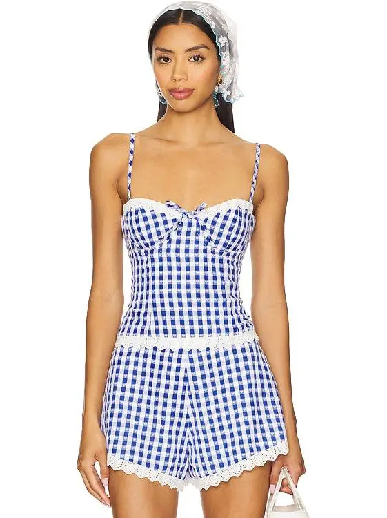 Majorelle Peggy Bustier Top - Blue & White Check