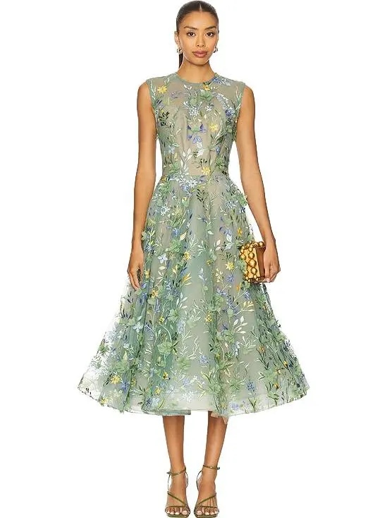 BRONX AND BRONCO Saba Floral Midi Dress - Green Multi