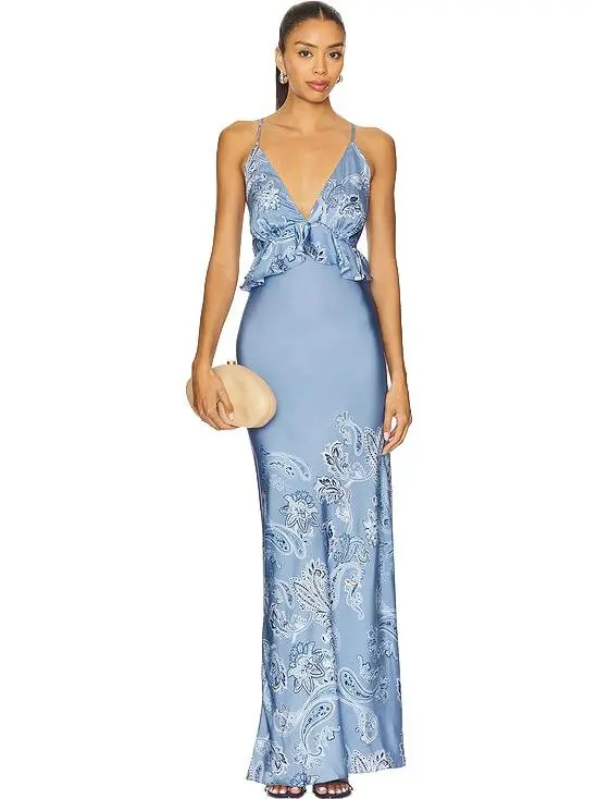 Rococo Sand Cross Back Peplum Maxi Dress - Light Blue