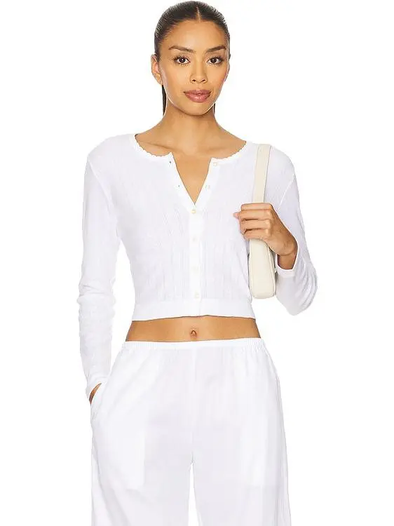 LESET Pointelle Crop Cardigan - White
