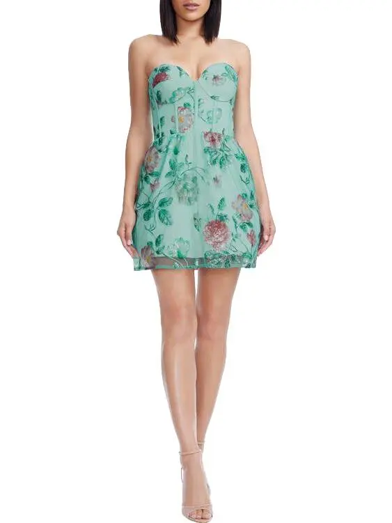 Dress The Population Embellished Strapless Fit & Flare Minidress - Sage Multi