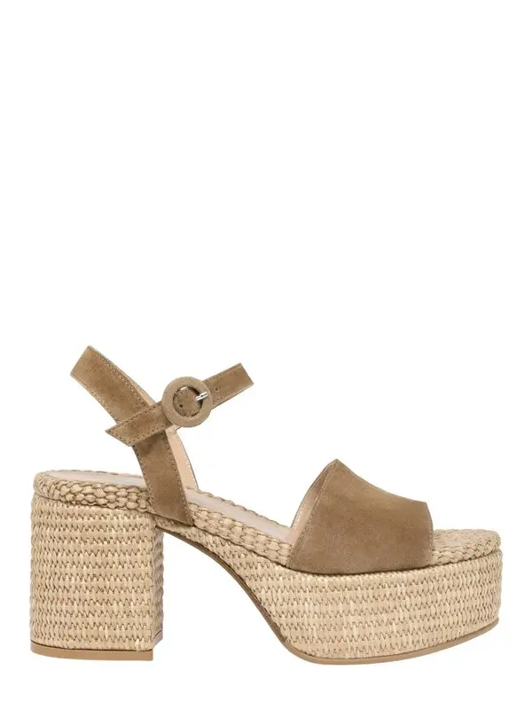 GIANVITO ROSSI Carol Suede And Raffia Sandals - Camel Suede