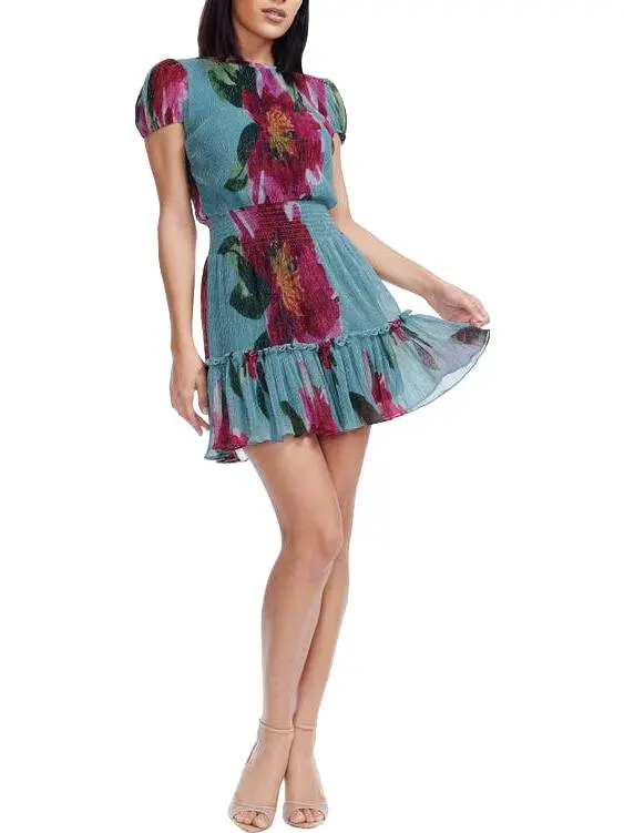 Dress The Population Kenley Smocked Fit & Flare Dress - Turquoise Multi