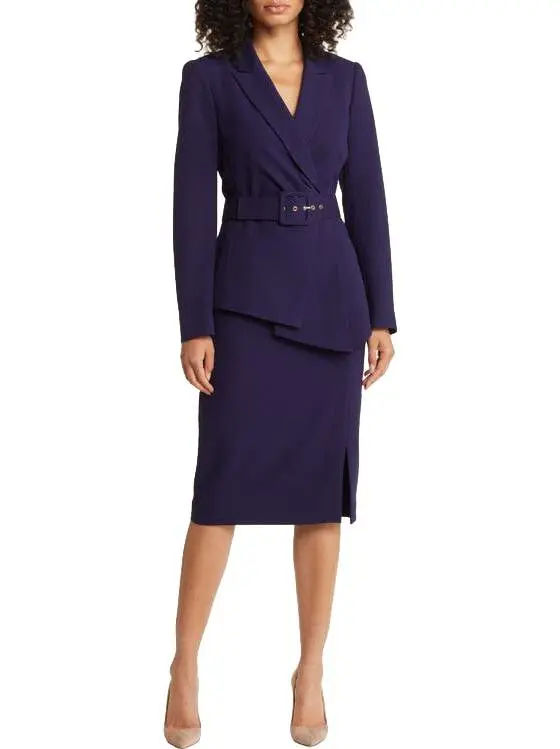 TAHARI ASL Belted Jacket And Skirt Set - Midnight Navy