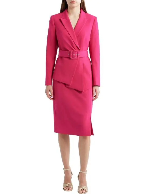 TAHARI ASL Belted Jacket And Skirt Set - Raspberry