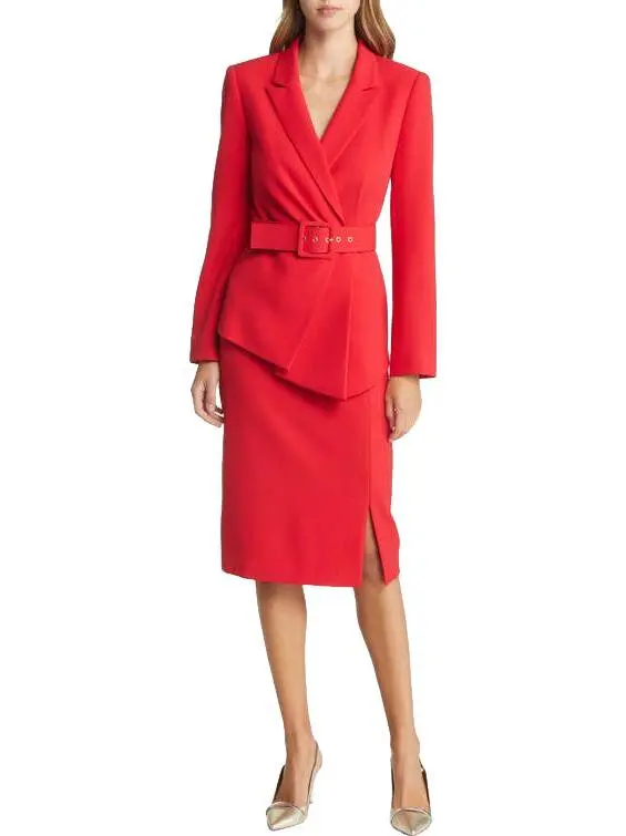 TAHARI ASL Belted Jacket And Skirt Set - Red