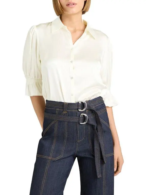 Cinq À Sept Fiona Ruffle Cuff Silk Button-up Shirt - Ivory