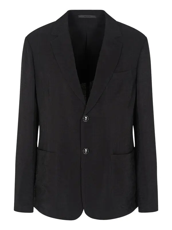 Giorgio Armani Single-breasted Jacquard Cupro Jacket - Black
