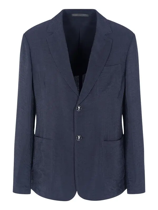 Giorgio Armani Single-breasted Jacquard Cupro Jacket - Blue