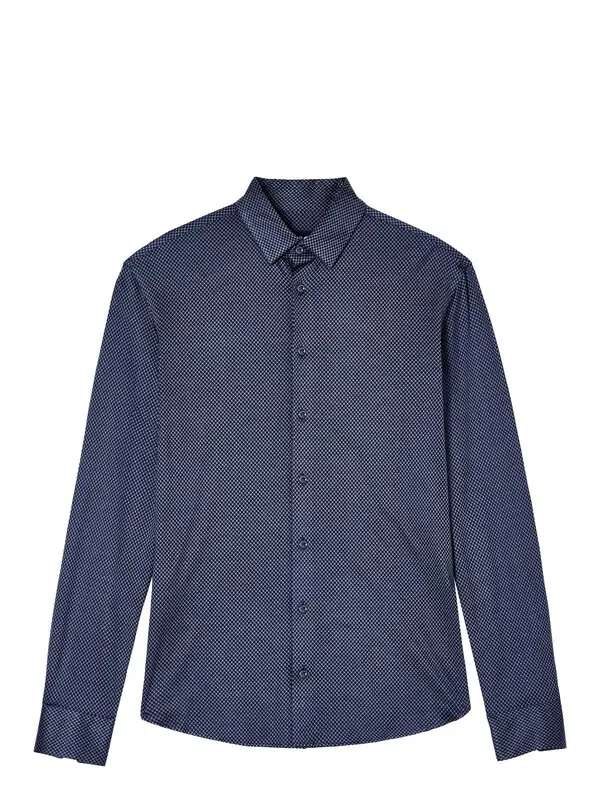 Giorgio Armani Slim-fit Micro-jacquard Silk And Cotton Jersey Shirt - Navy Blue