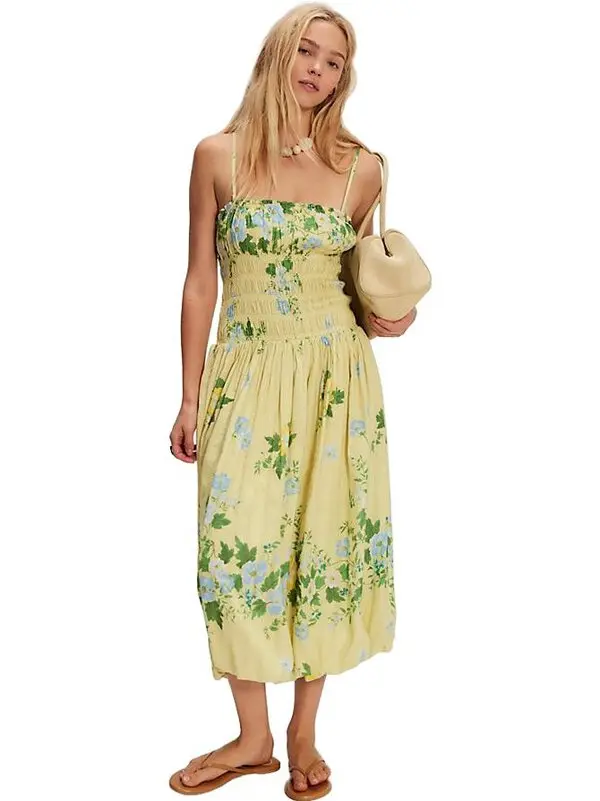 Free People Annalise Floral-printed Midi Dress - Lemon Combo