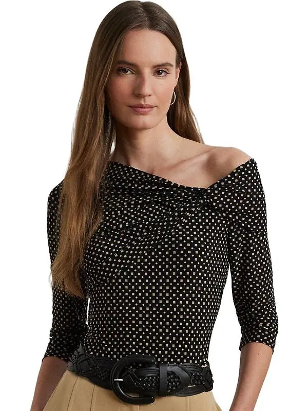 Ralph Lauren Geo-print Jersey Off-the-shoulder Top - Black Tan