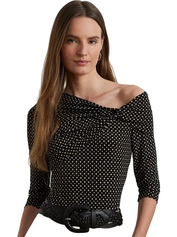 Ralph Lauren Geo-print Jersey Off-the-shoulder Top - Black Tan