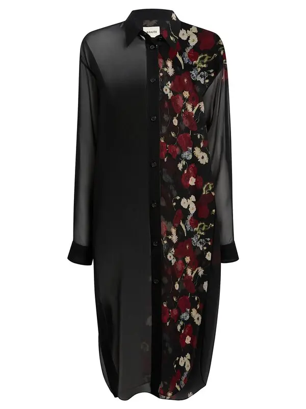 Khaite Gloria Printed Chiffon Shirt Dress - Black