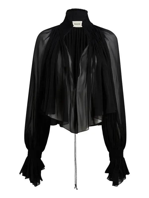 Khaite Durer Pleated Silk-chiffon Top - Black