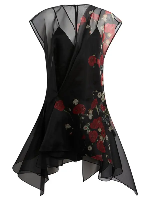 Khaite Merith Printed Silk-organza Mini Dress - Black