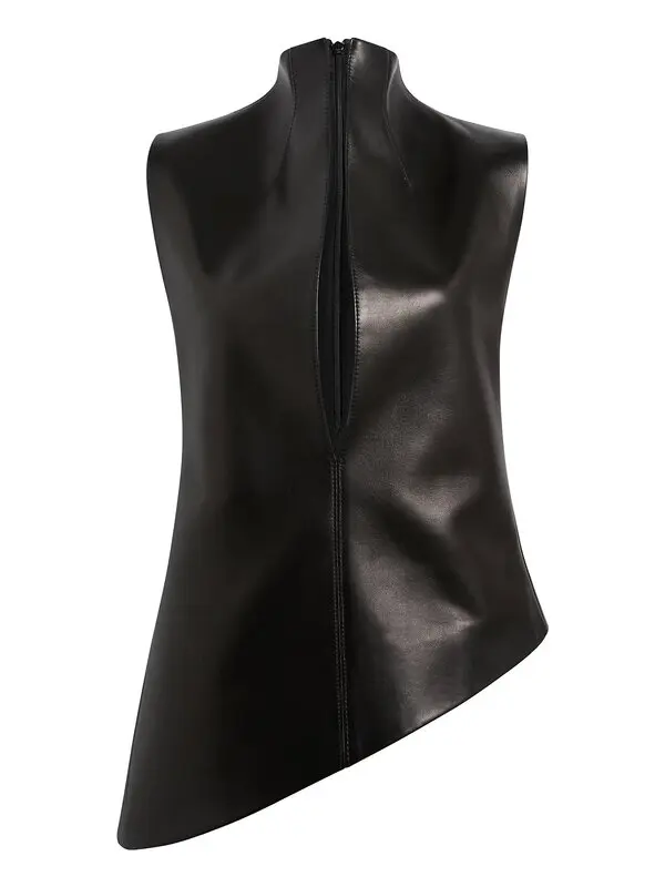 Khaite Von Asymmetric Leather Top - Black
