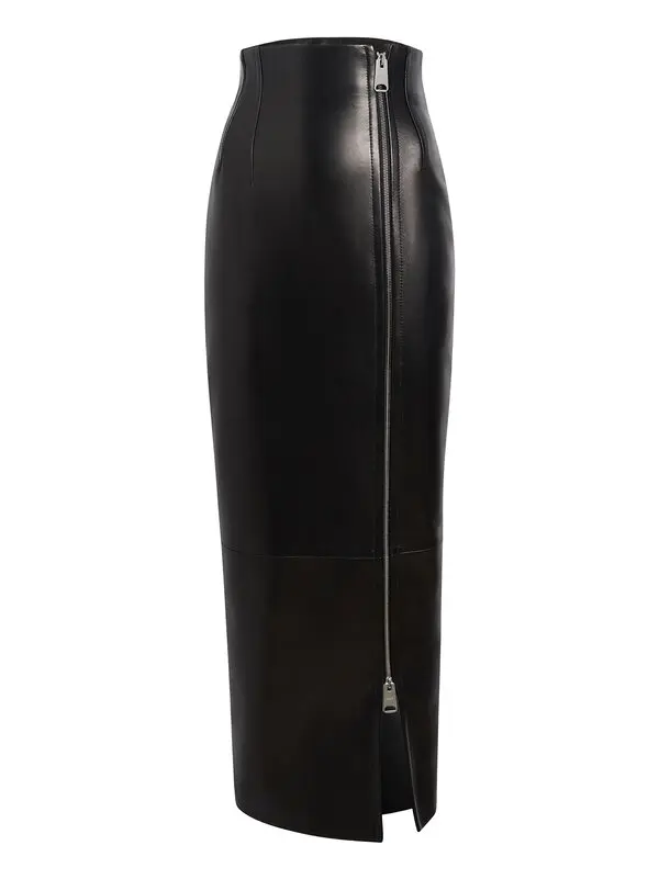Khaite Gres Plongé Leather Maxi Skirt - Black