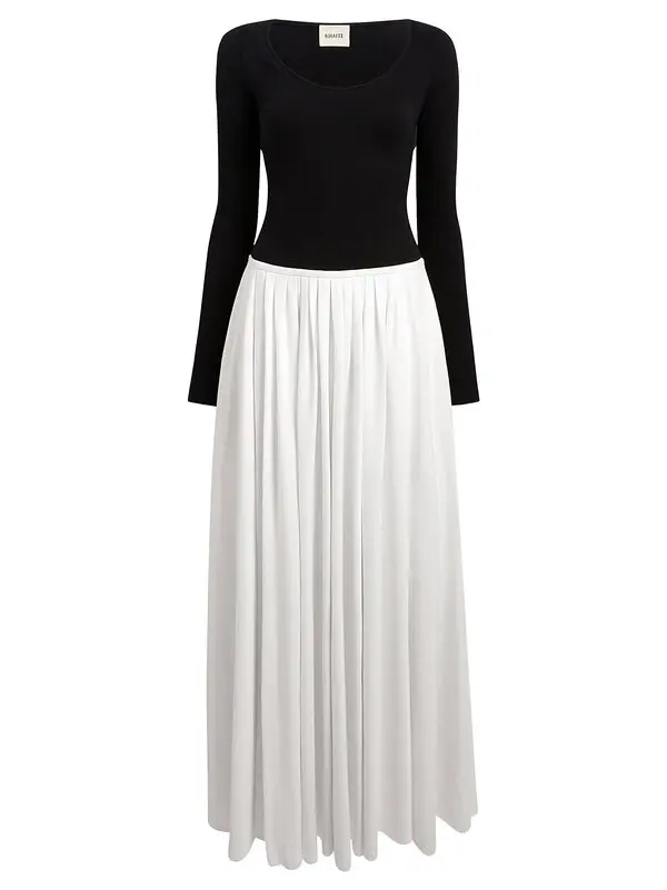 Khaite Carlotta Pleated Jersey Maxi Dress - Black,white