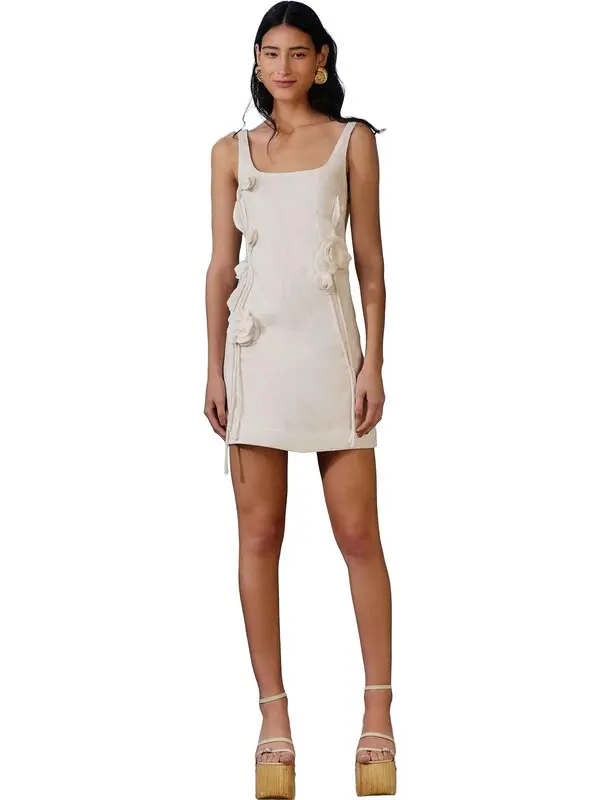 Farm Rio Sleeveless Linen Mini Dress - Off-white
