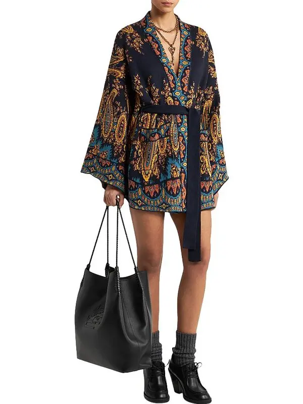 Etro Printed Belted Knit Cardigan - Blue Print