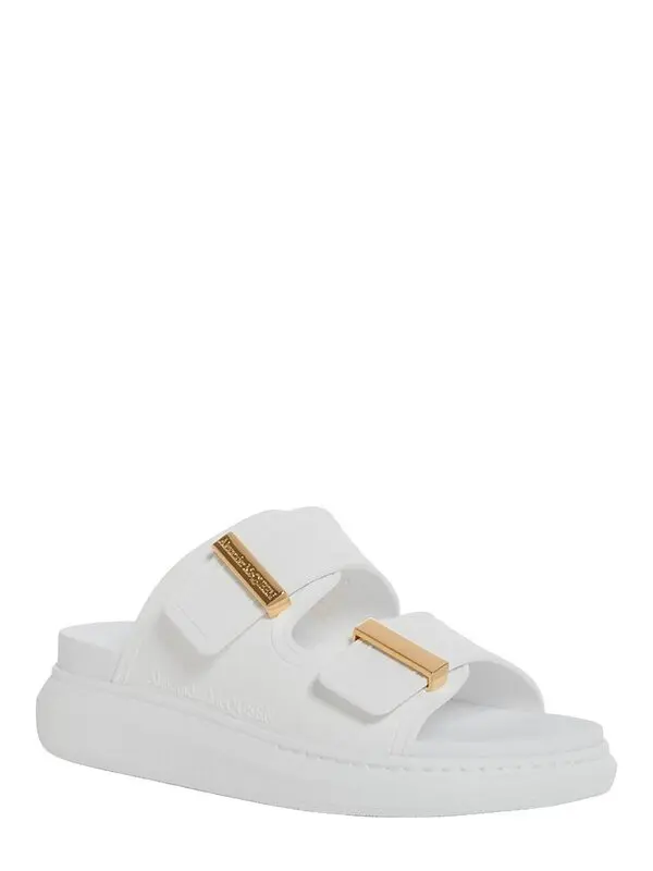 Alexander McQueen Leather Slide Sandals - Ivory/gold