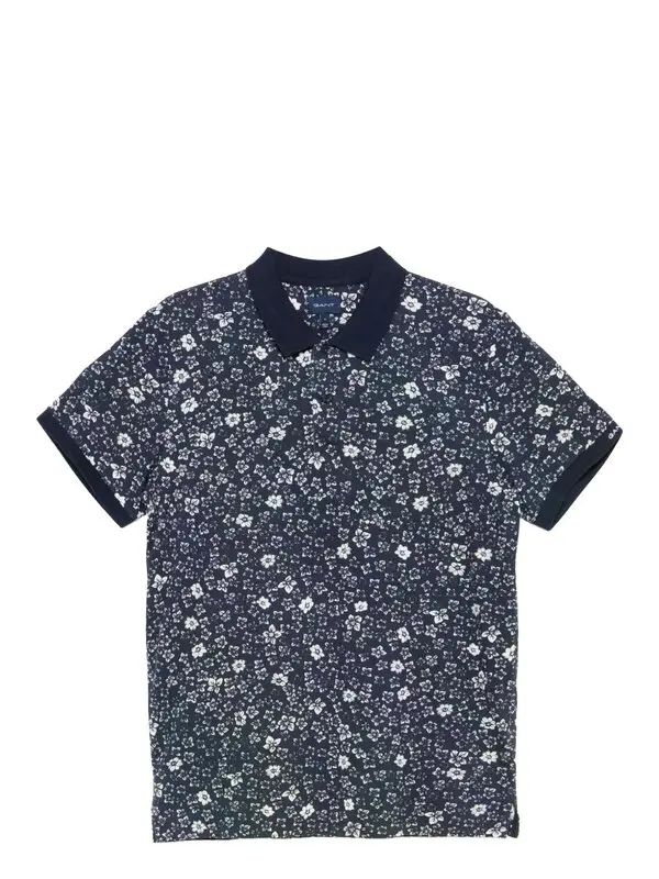 Gant Floral-print Cotton Polo Shirt - Blue