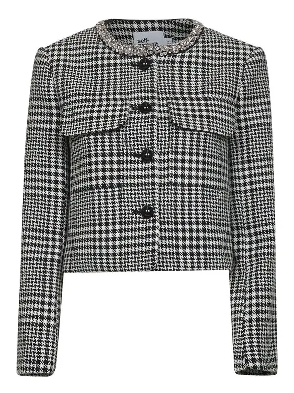 SELF-PORTRAIT Cropped Houndstooth Jacket - Multicolor