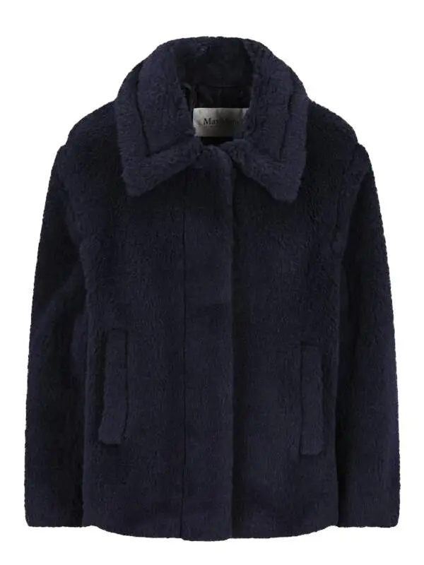 Max Mara Alpaca And Wool Teddy Fabric Jacket - Navy Blue