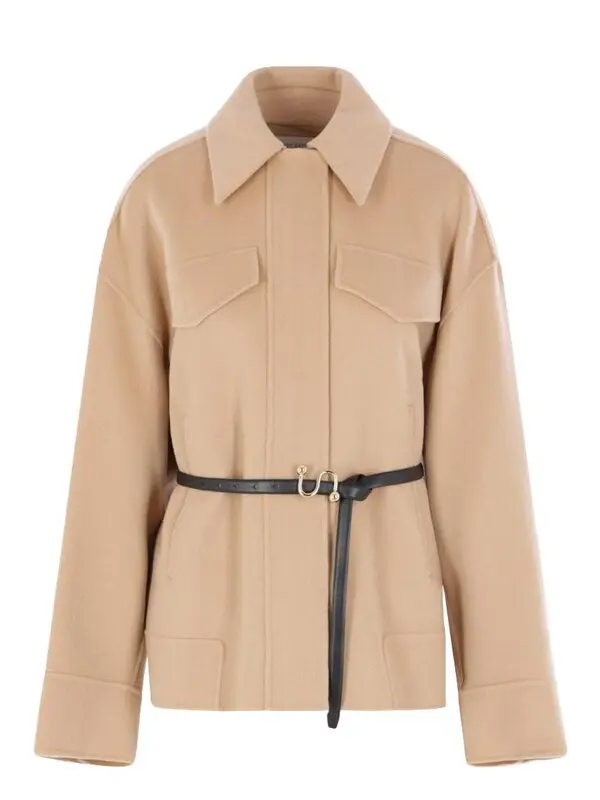 Sportmax Camel Wool Jacket With Leather Belt - Brown
