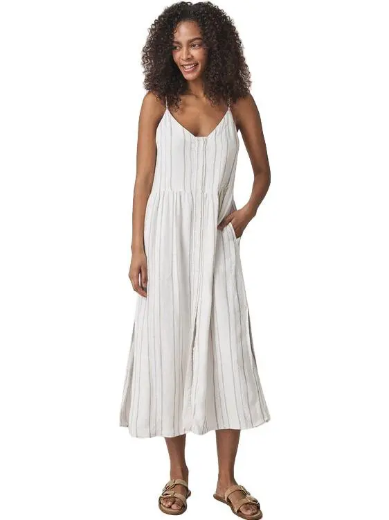 Splendid Gabrielle Linen Button Down Midi Dress - White