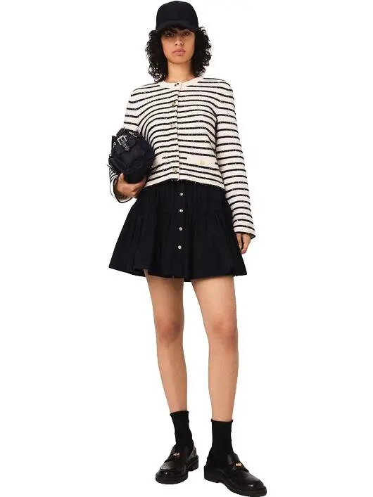 Maje Sequined Wool Cardigan - Black / Navy / Stripe / White
