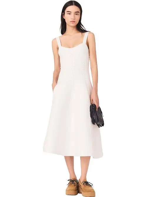 Maje Knit Pointelle Midi Dress - White