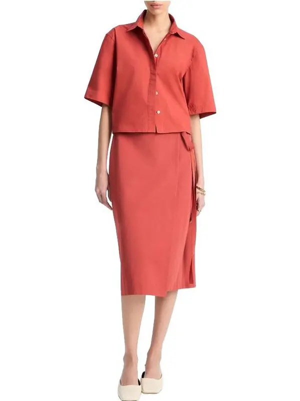 Vince Cotton-blend Straight Wrap Skirt - Red