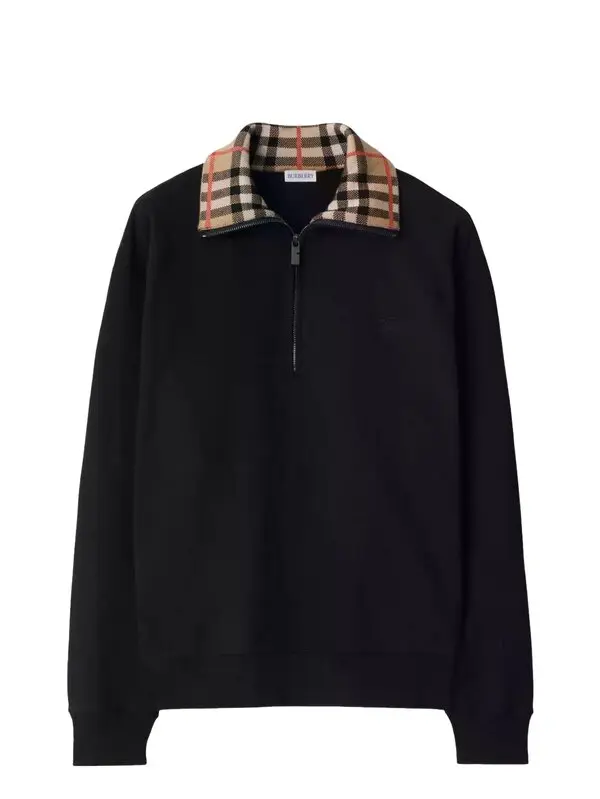 Burberry Check-collar Cotton Sweatshirt - Black