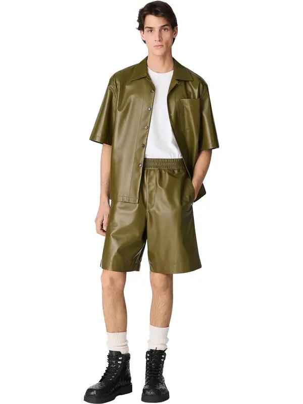 Bottega Veneta Leather Nappa Shorts - Olive Oil