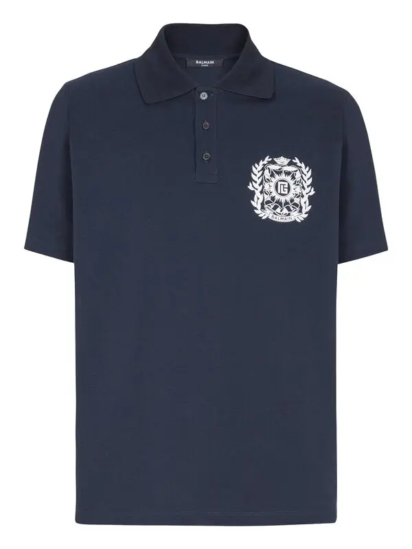 Balmain Cotton Crest Polo Shirt - Navy