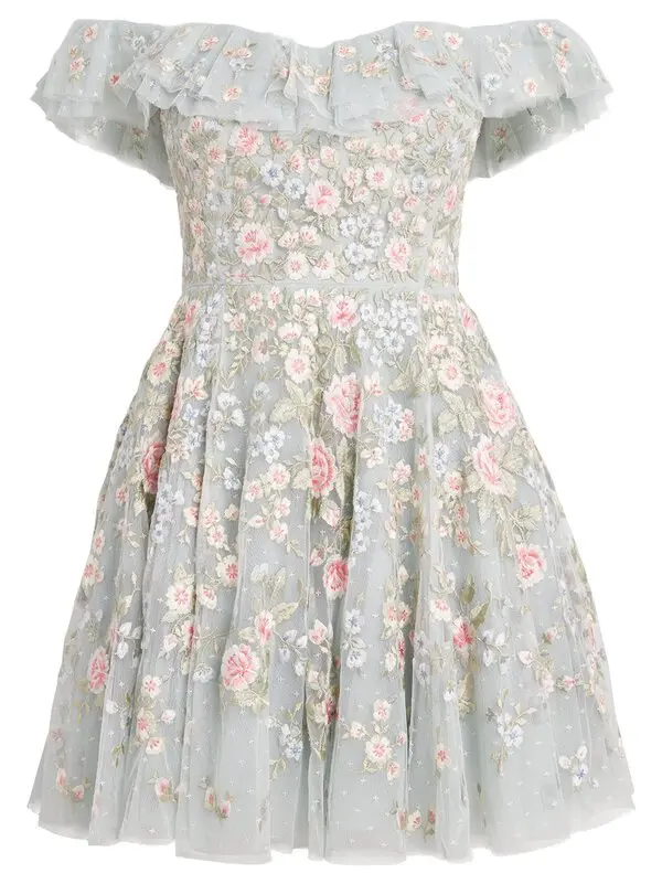 NEEDLE & THREAD Floral Antoinettes Mini Dress - Blue