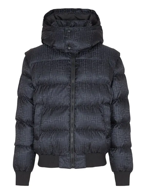 Balmain Monogram Hooded Puffer Jacket - Black